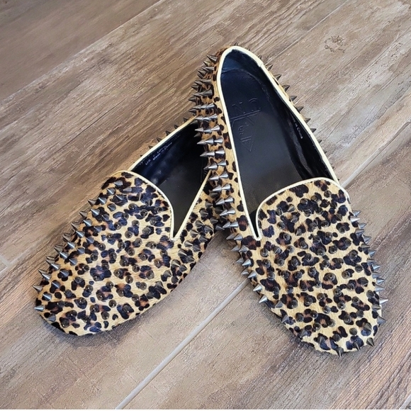 UNIF | Shoes | Unif Hellraiser Leopard Spike Studded Pony Hair Slip On ...